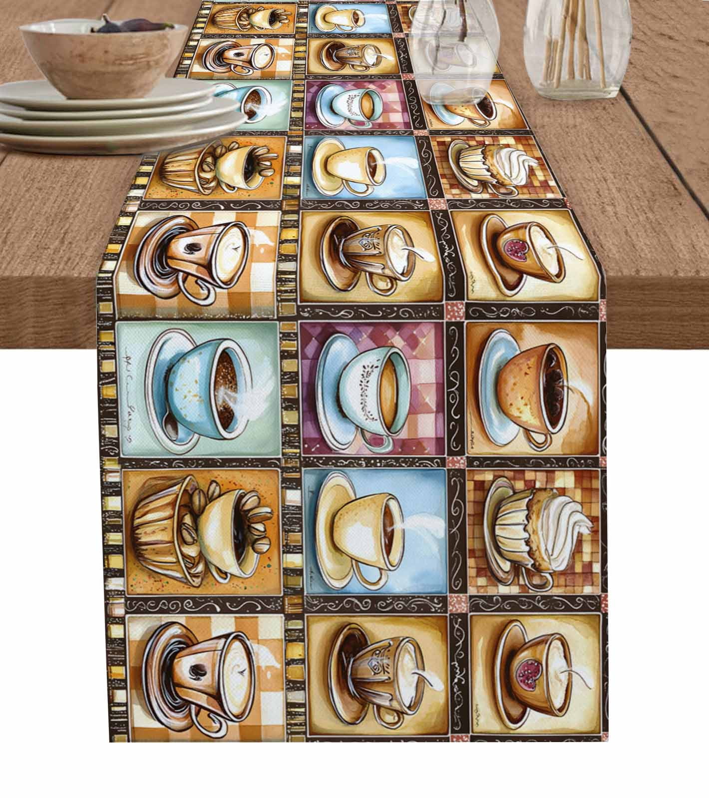 ERUNPONLY Coffee Check Plaid Table Runner - 48 Inch Long Brown ...