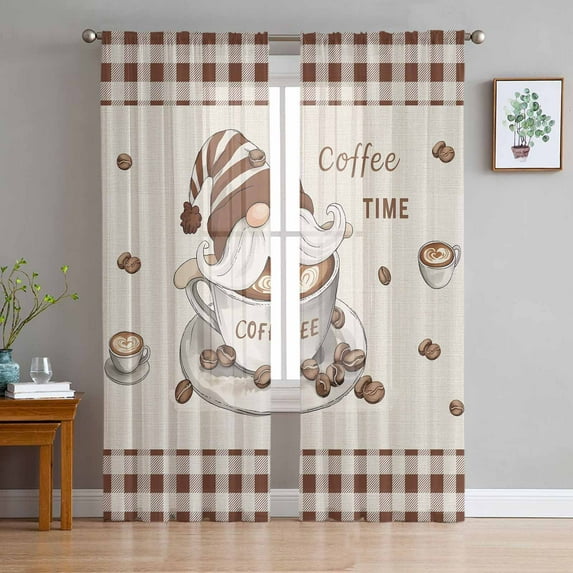 ERUNPONLY Coffee Gnomes Sheer Curtains 63 Inch Length 2 Panels Set ...