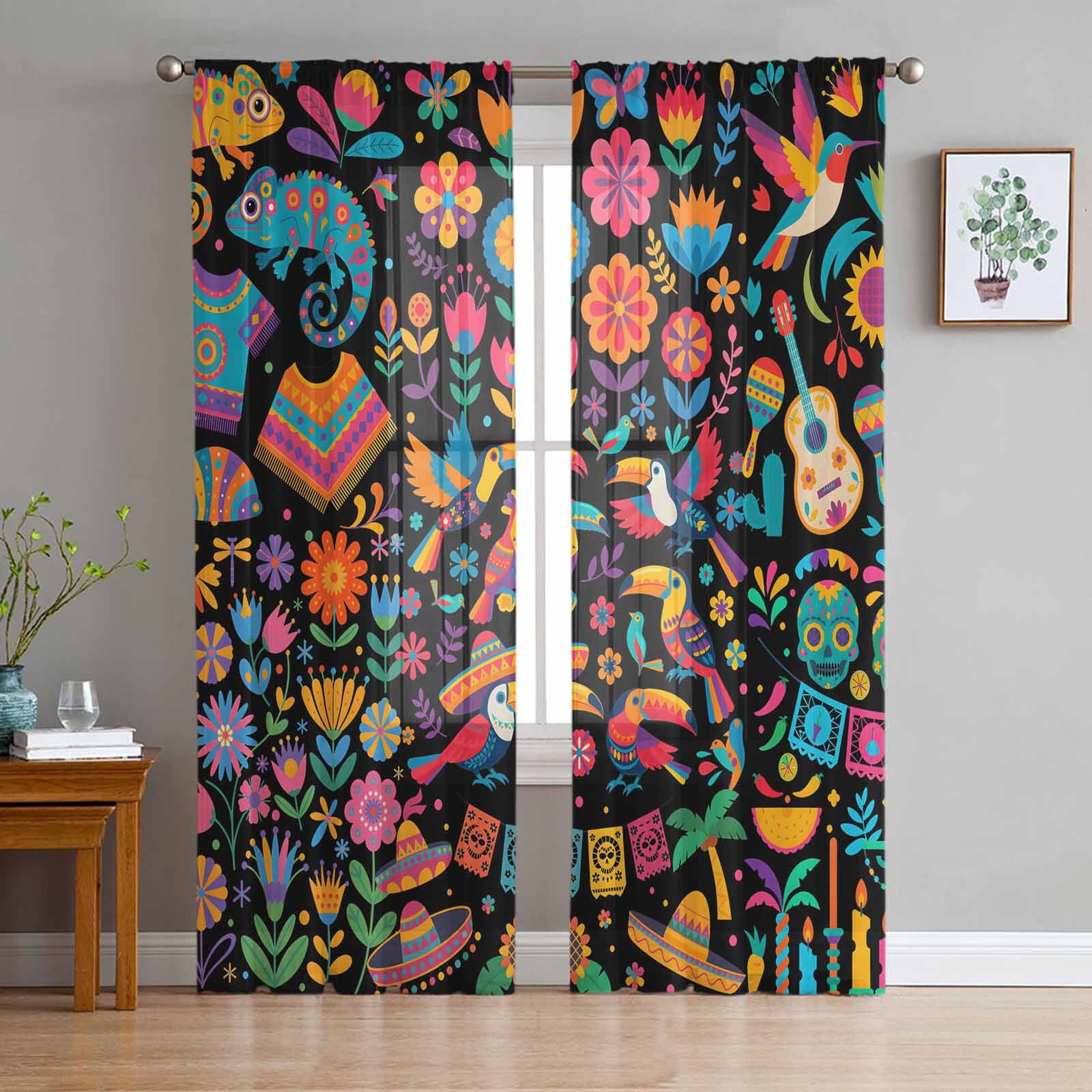 ERUNPONLY Colorful Cartoon Sheer Curtains 96 Inch Length 2 Panels Set ...