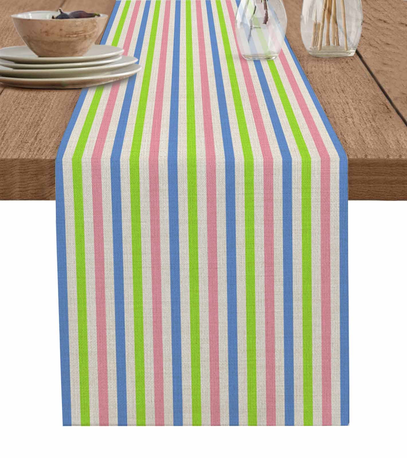 ERUNPONLY Colorful Striped Table Runner - 108 Inch Long Geometric Blue ...