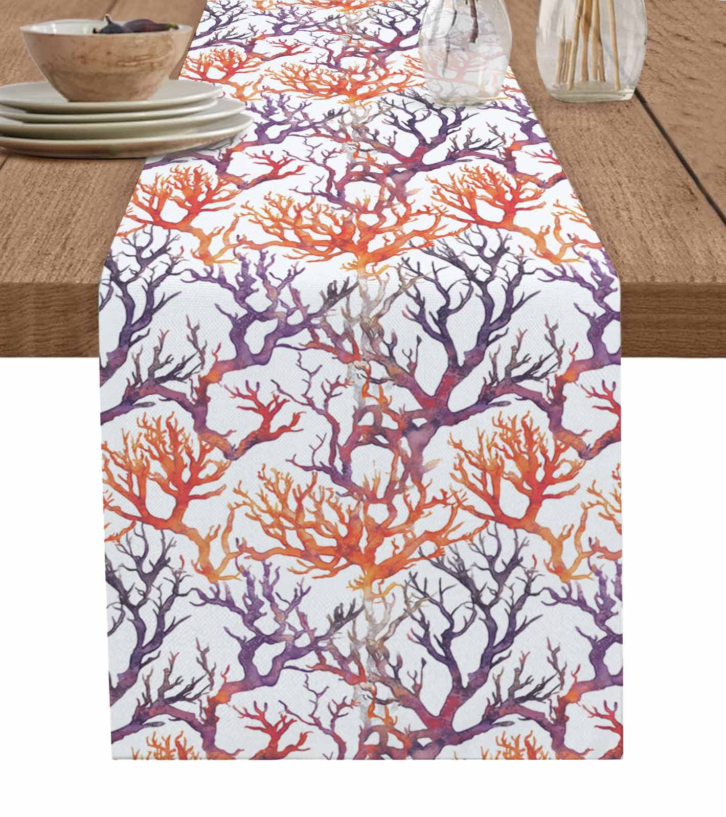 ERUNPONLY Coral Coastal Table Runner - 60 Inch Long Ocean Summer Beach ...