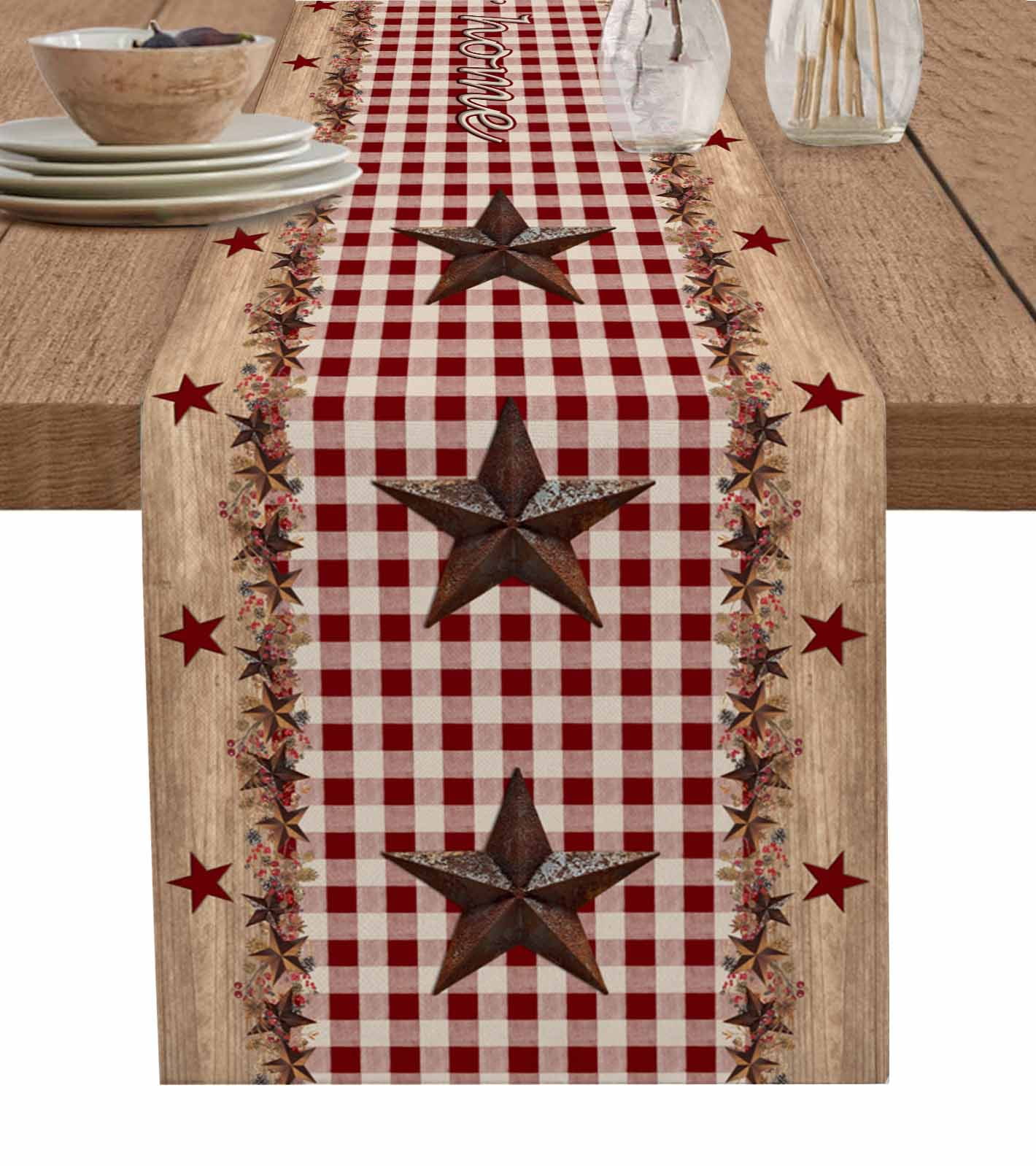 ERUNPONLY Country Star Farm Table Runner - 72 Inch Long Farmhouse Plaid ...