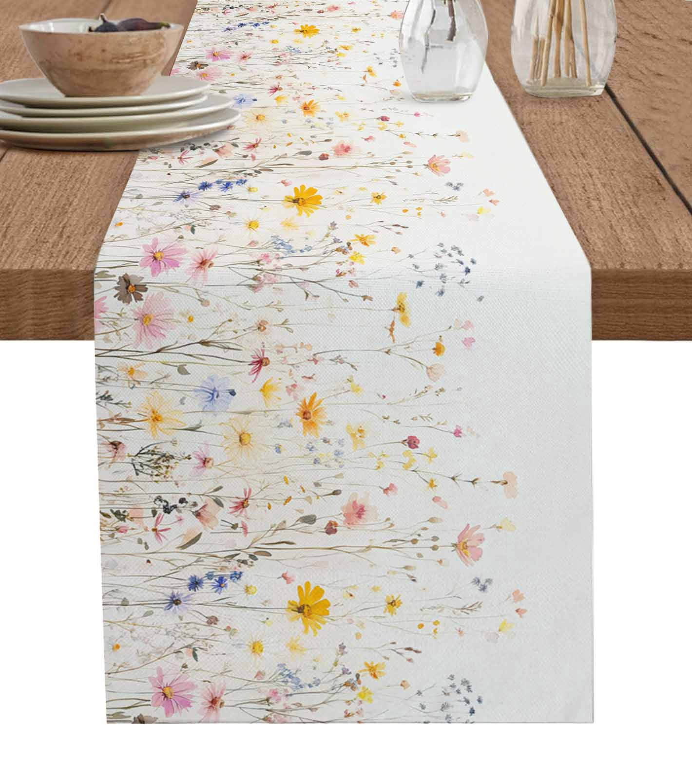 ERUNPONLY Country Wildflowers Table Runner - 48 Inch Long Spring Rustic ...