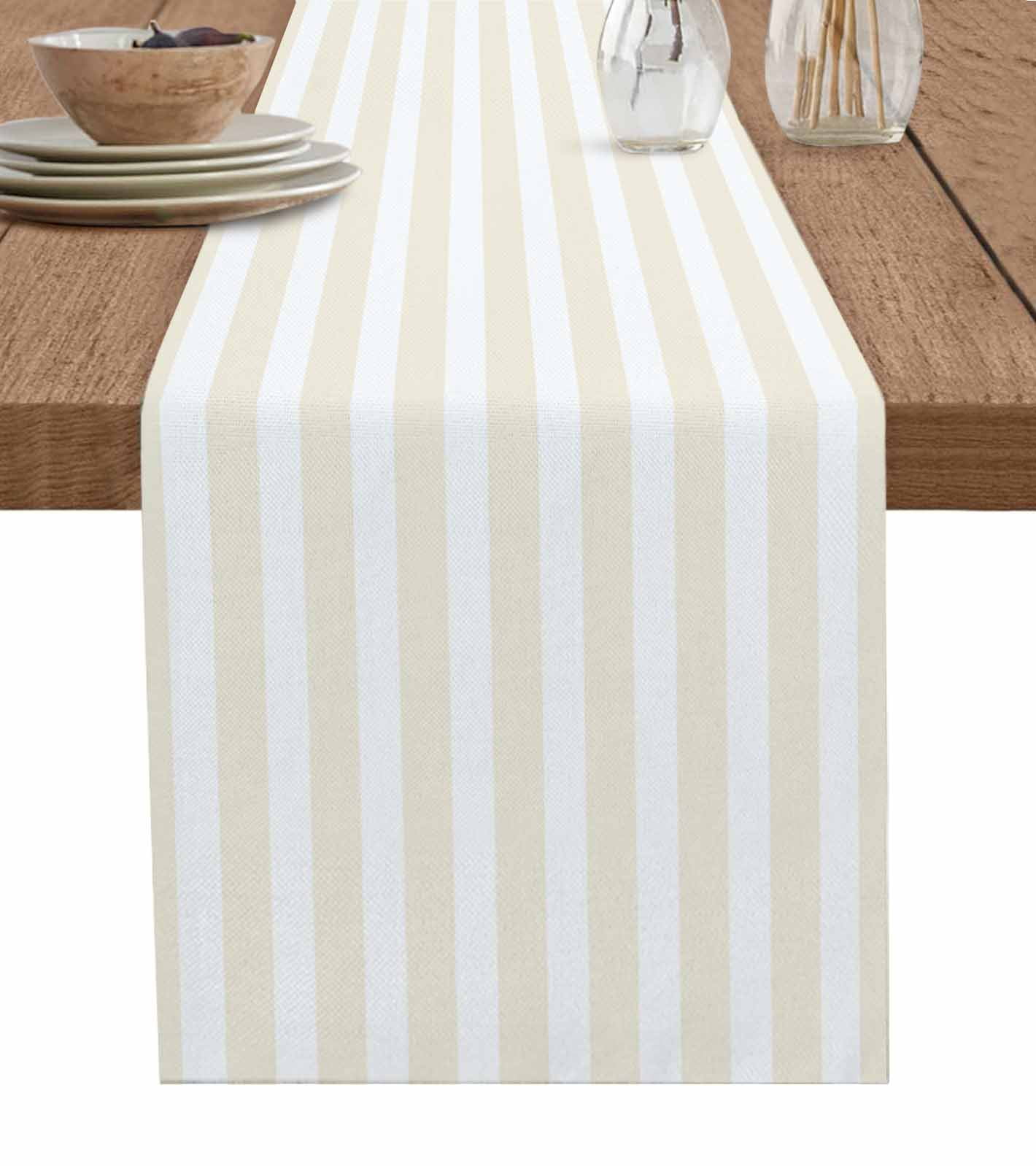 ERUNPONLY Cream Striped Table Runner - 72 Inch Long Modern Farmhouse ...