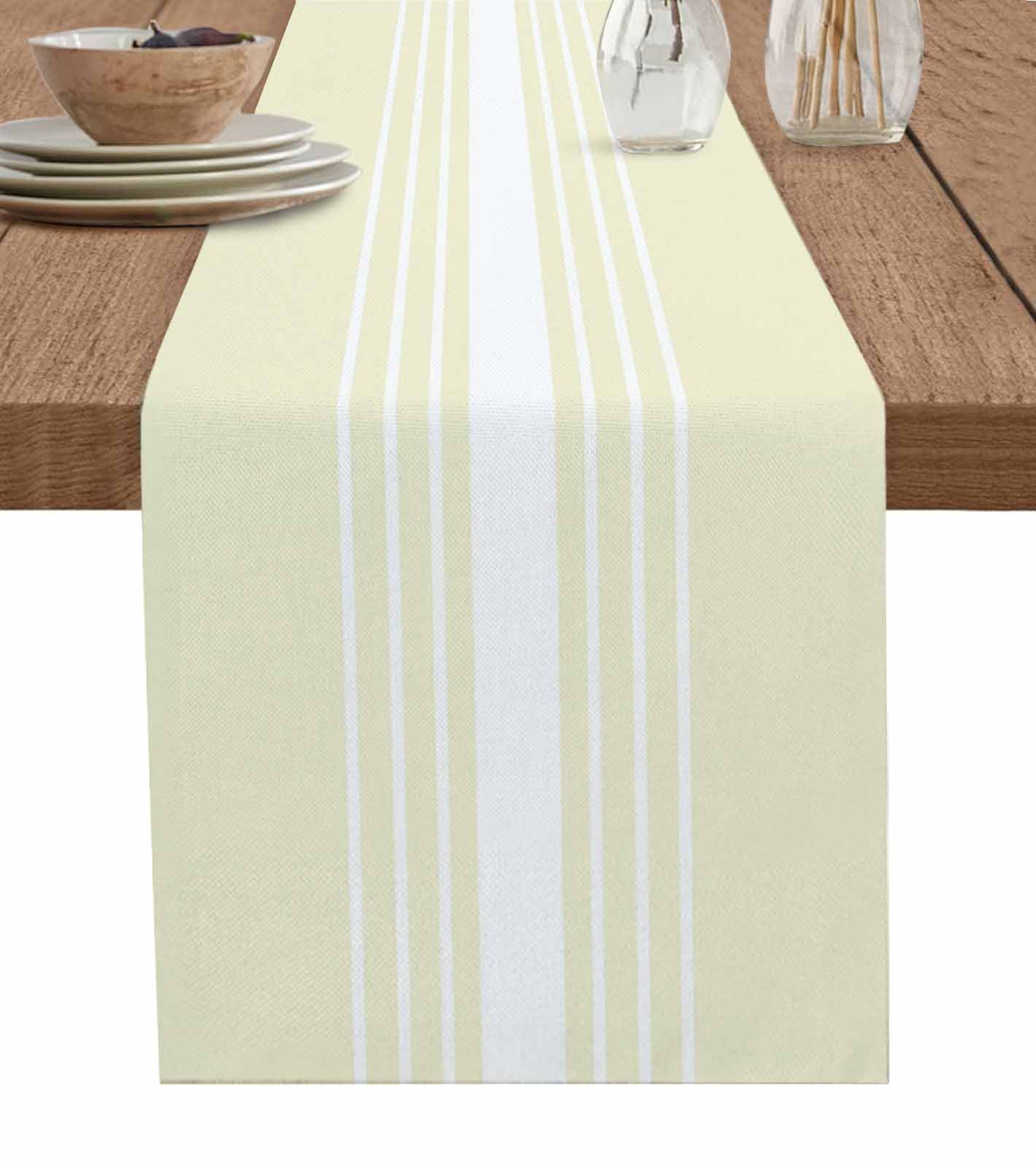 ERUNPONLY Cream White Stripe Table Runner - 60 Inch Long Modern Rustic ...