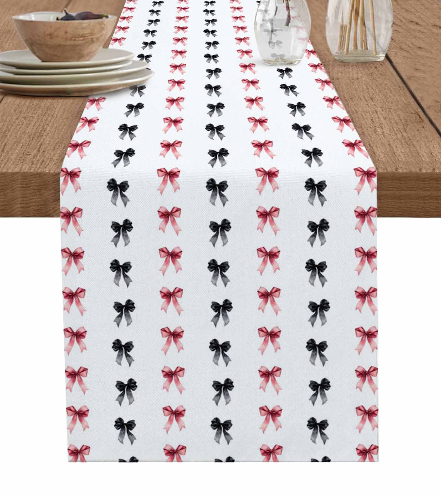 ERUNPONLY Cute Bow Table Runner - 72 Inch Long Black Red Modern ...
