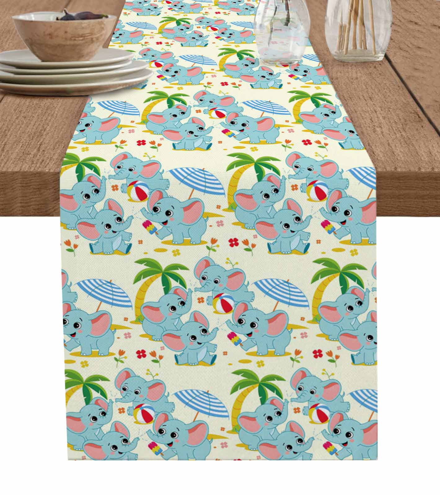 ERUNPONLY Cute Elephant Beach Table Runner - 72 Inch Long Tropical ...