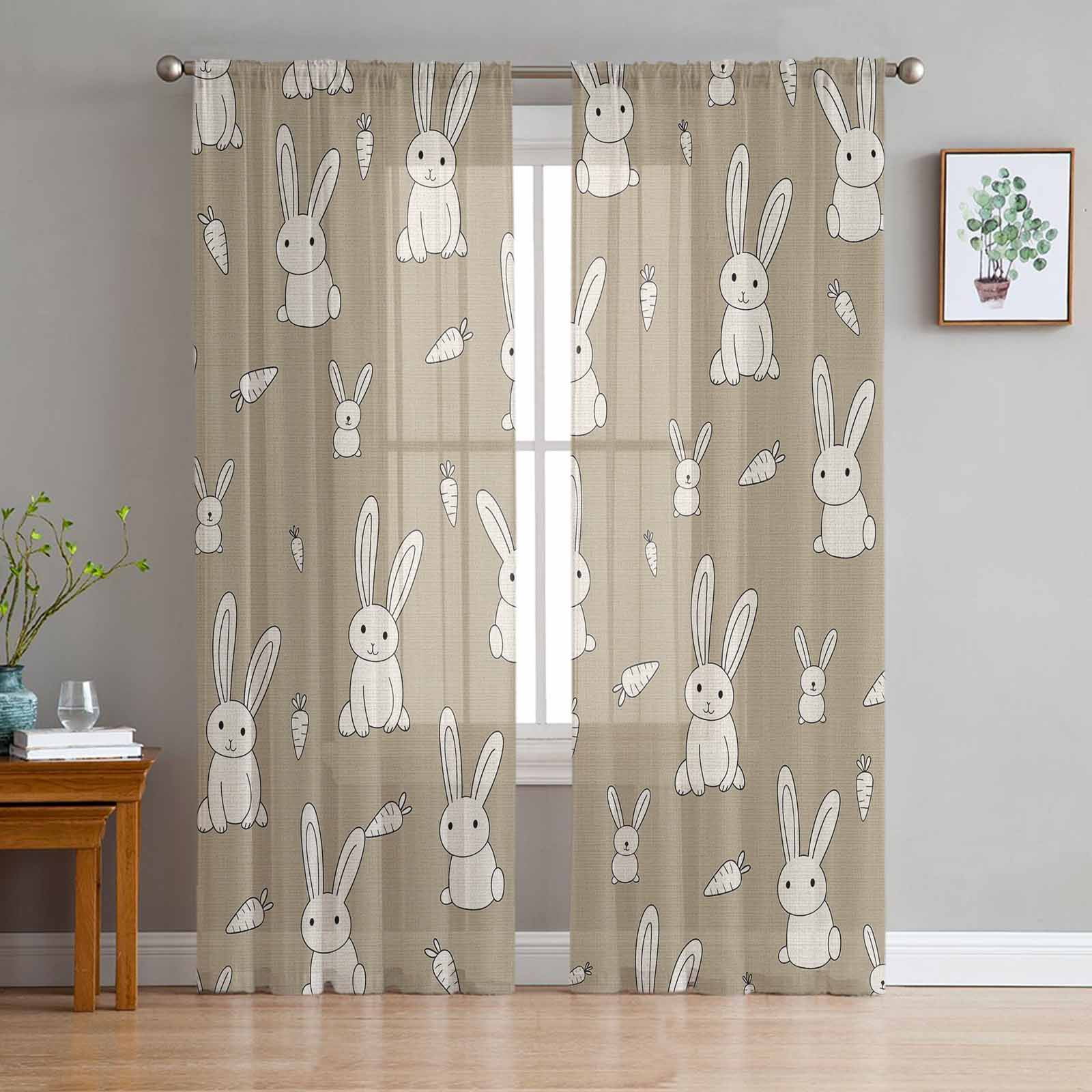 ERUNPONLY Cute Rabbit Sheer Curtains 63 Inch Length 2 Panels Set ...