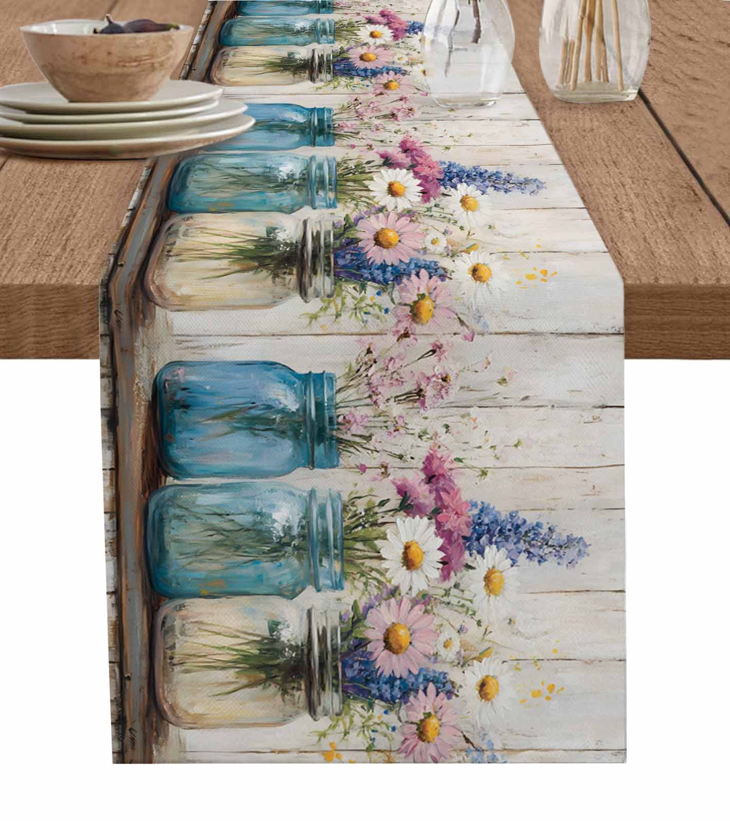 ERUNPONLY Daisies Flowers Table Runner - 60 Inch Long Vintage Farm ...