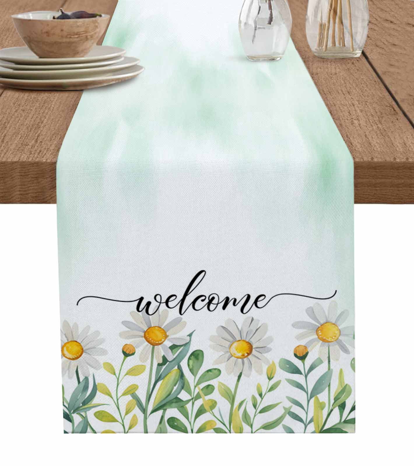 ERUNPONLY Daisies Flowers Table Runner - 70 Inch Long Farmhoue Country ...