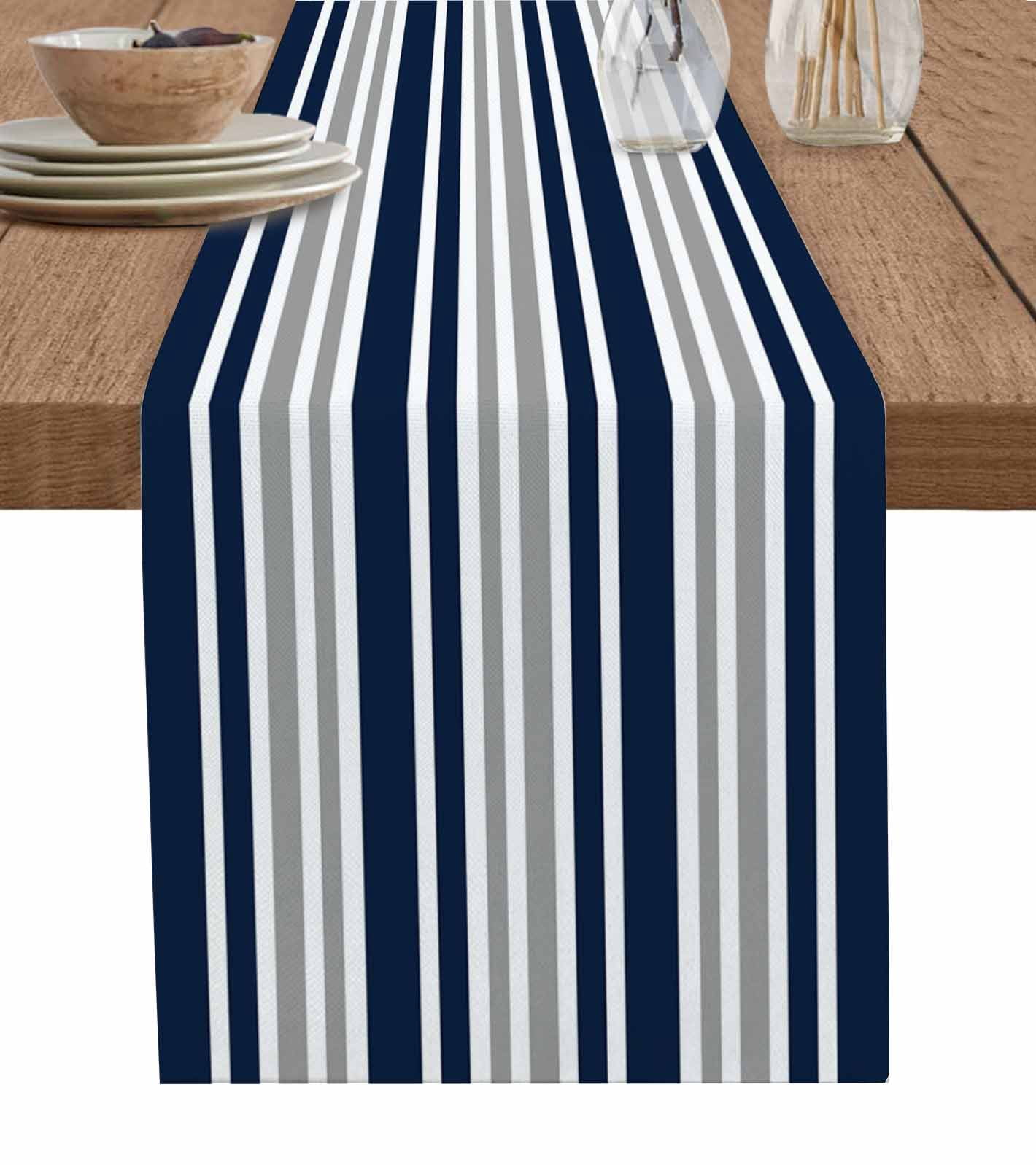 ERUNPONLY Dark Blue Gray Table Runner - 72 Inch Long Horizontal Stripe ...