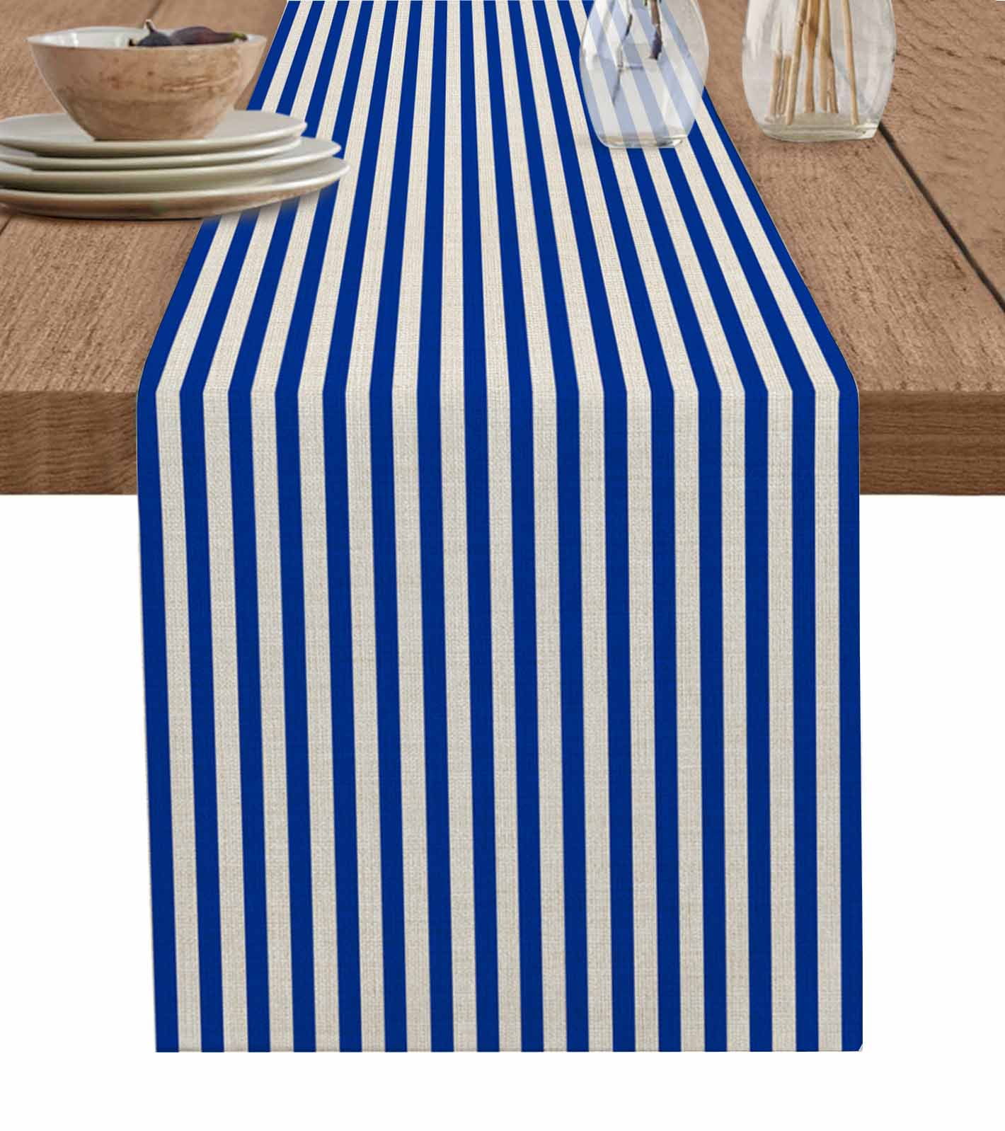 ERUNPONLY Dark Blue Striped Table Runner - 72 Inch Long Modern Beige ...