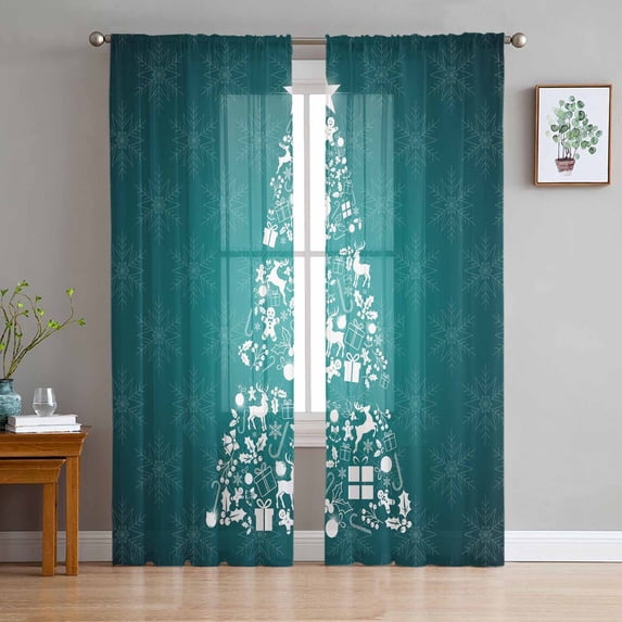 ERUNPONLY Dream Christmas Tree Sheer Curtains 72 Inch Length 2 Panels ...