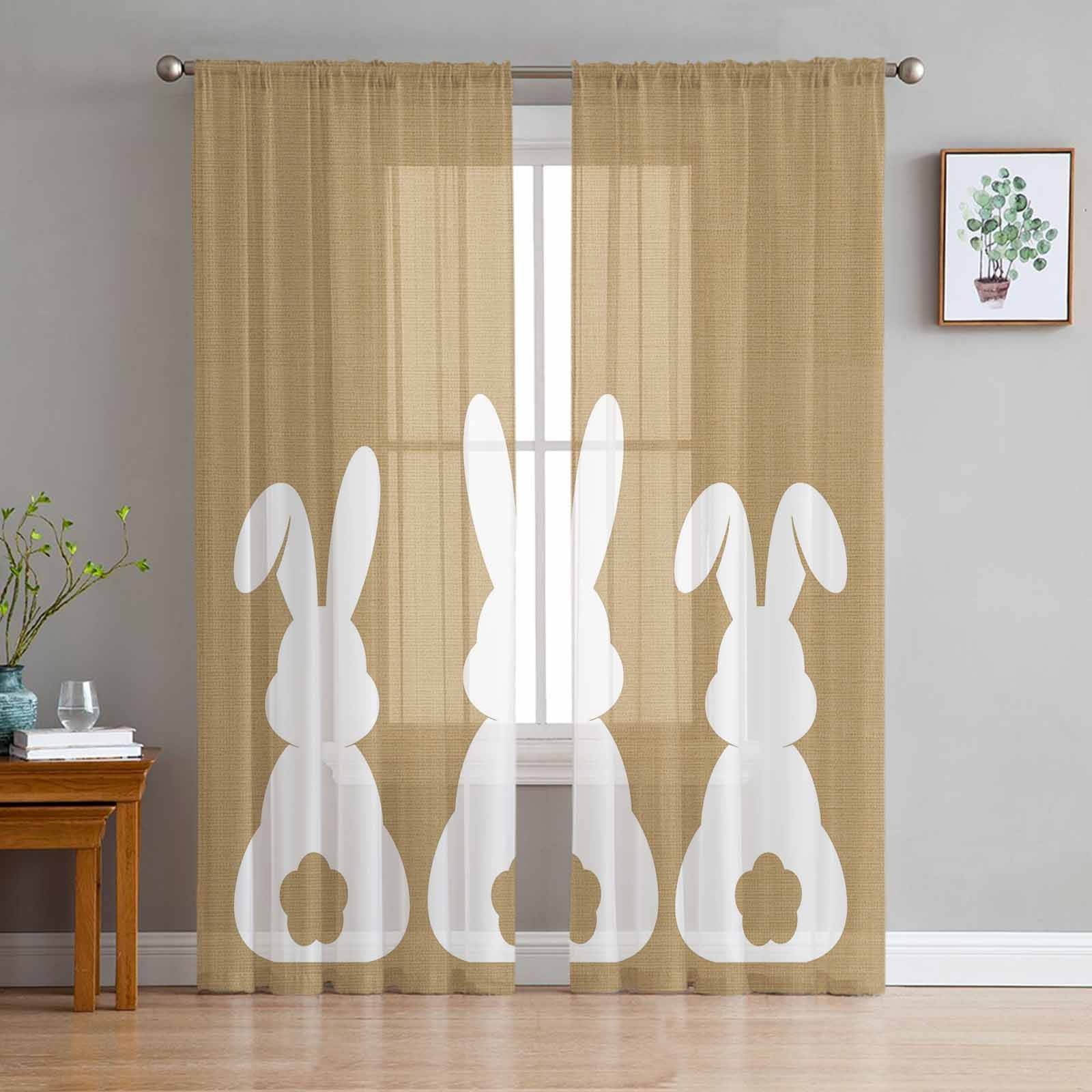 ERUNPONLY Easter Bunny Sheer Curtains 72 Inch Length 2 Panels Set, Cute ...