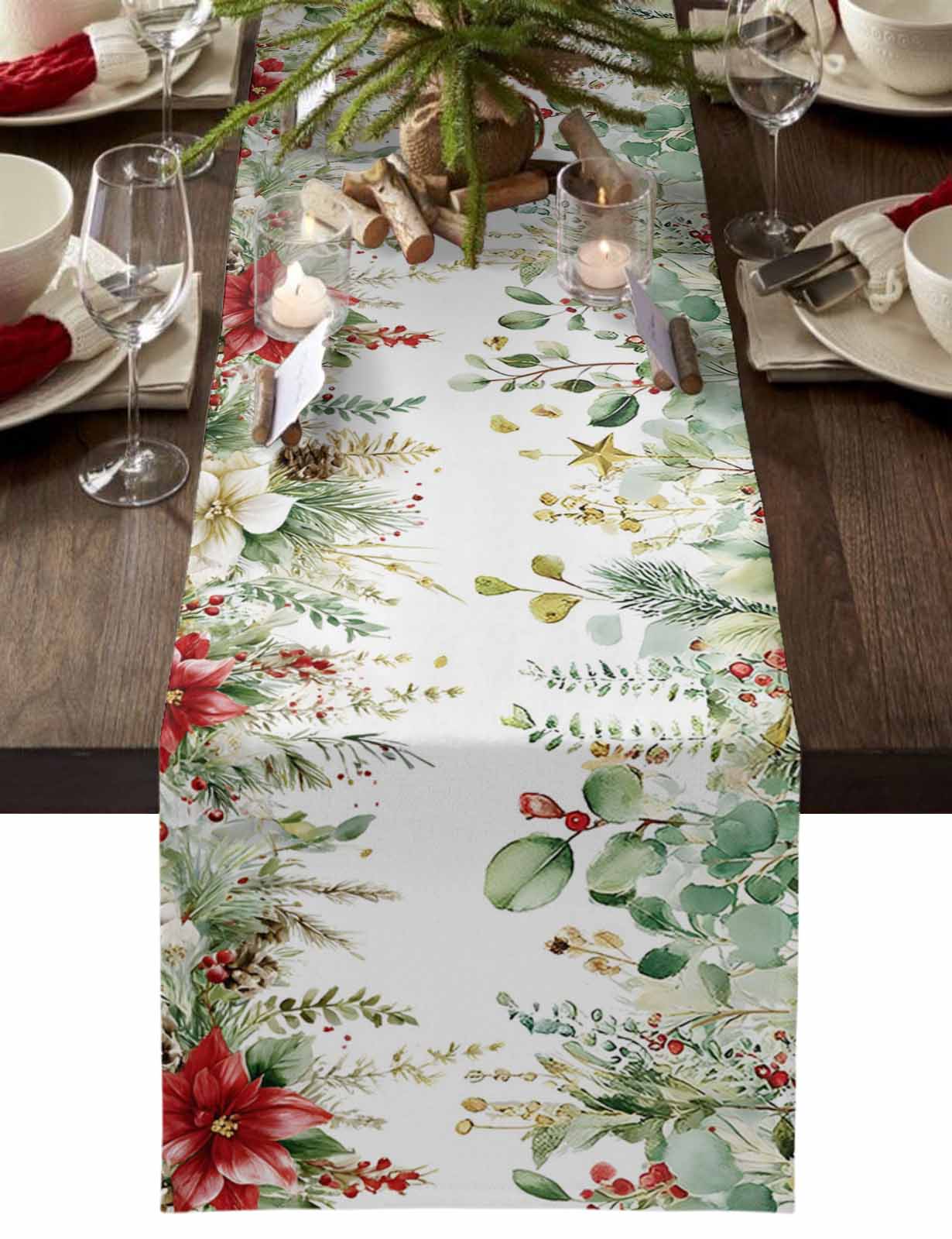 ERUNPONLY Eucalyptus Christmas Table Runner - 90 Inch Long Xmas ...