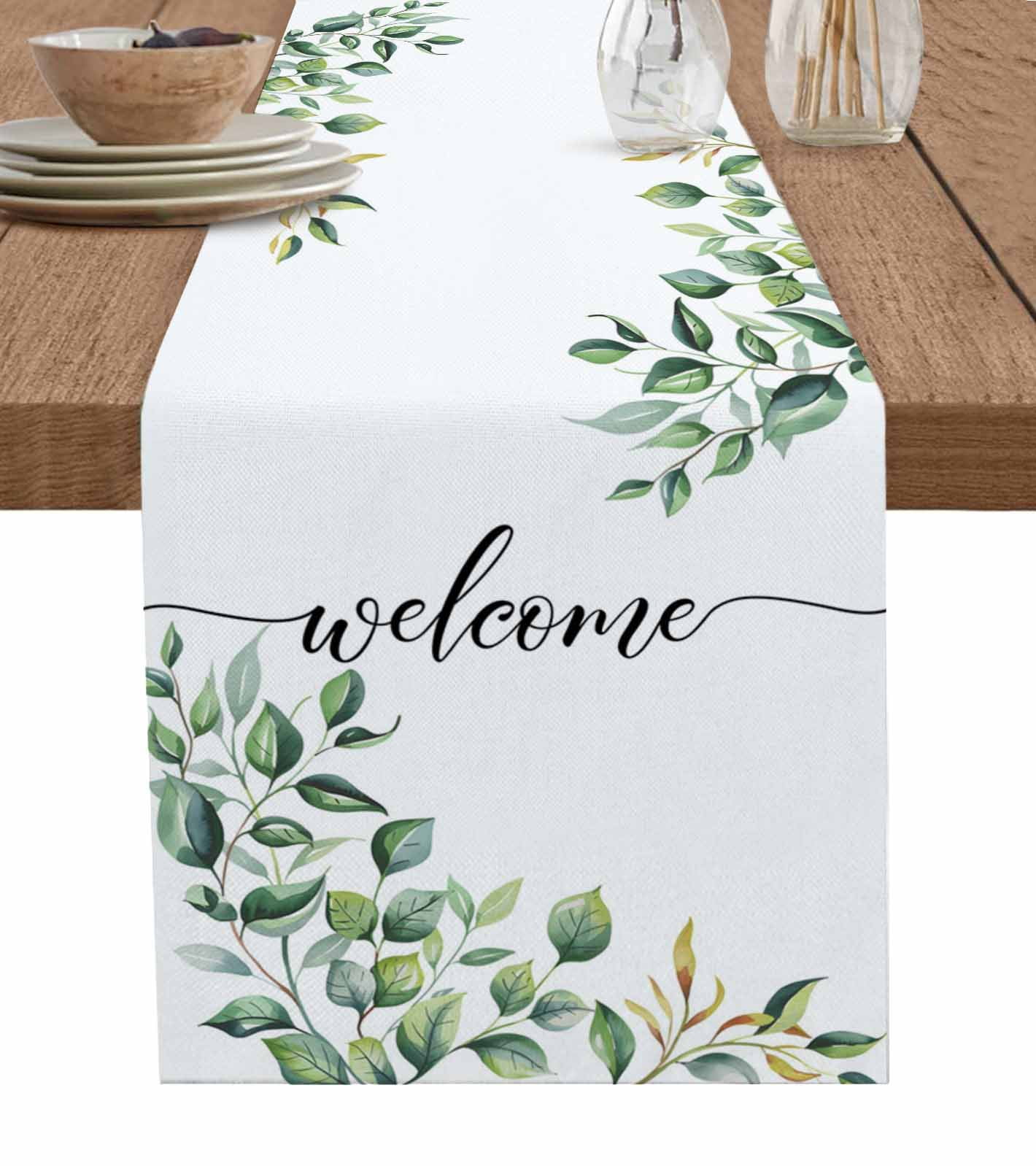 ERUNPONLY Eucalyptus Table Runner - 108 Inch Long Sage Green Vines ...