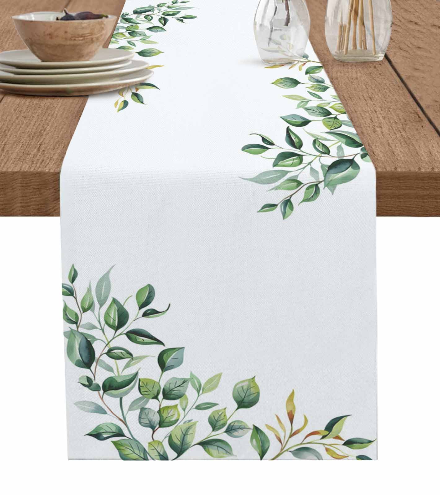 ERUNPONLY Eucalyptus Table Runner - 72 Inch Long Country Branch Leaf Watercolor Sage Green ...