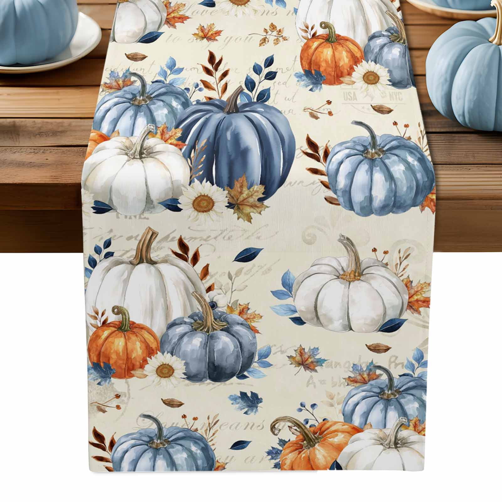 ERUNPONLY Fall Blue Pumpkin Table Runner - 36 Inch Long Thanksgiving ...