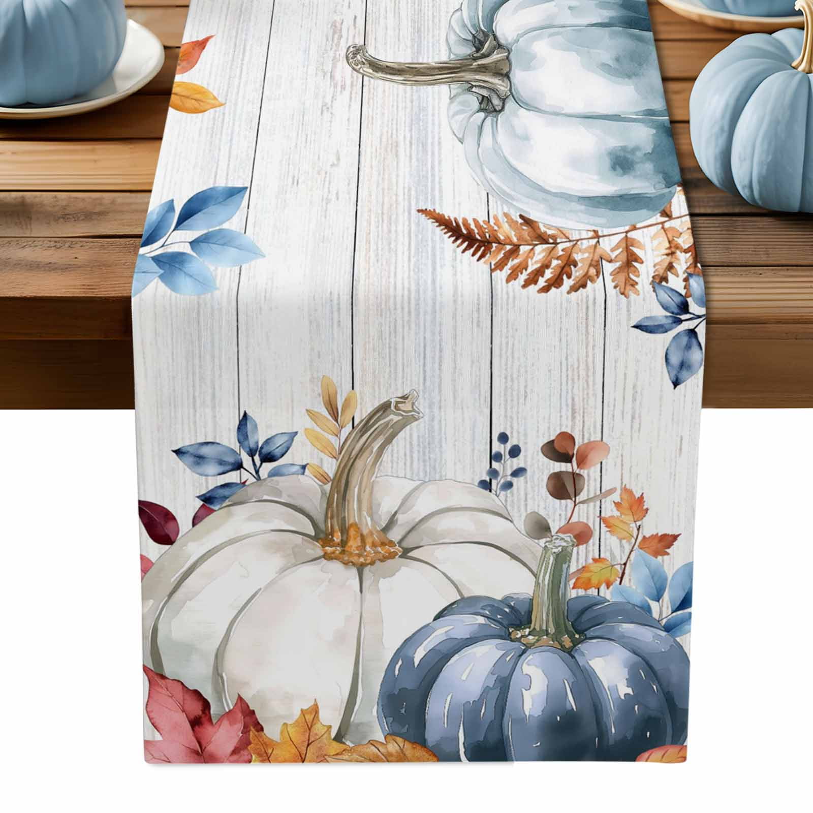 ERUNPONLY Fall Blue Pumpkins Table Runner - 72 Inch Long Thanksgiving ...