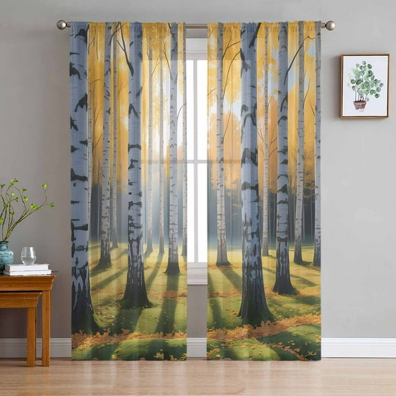 ERUNPONLY Fall Branch Trees Sheer Curtains 84 Inch Length 2 Panels Set ...