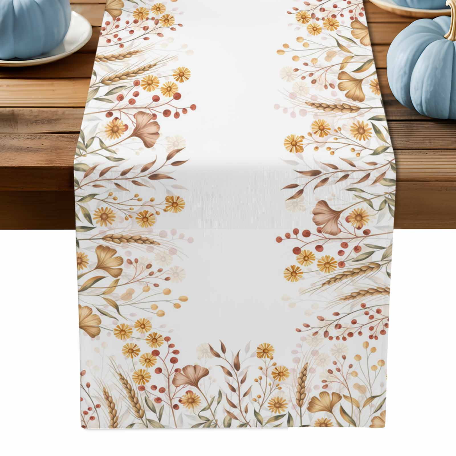 ERUNPONLY Fall Flowers Table Runner - 72 Inch Long Country Watercolor ...
