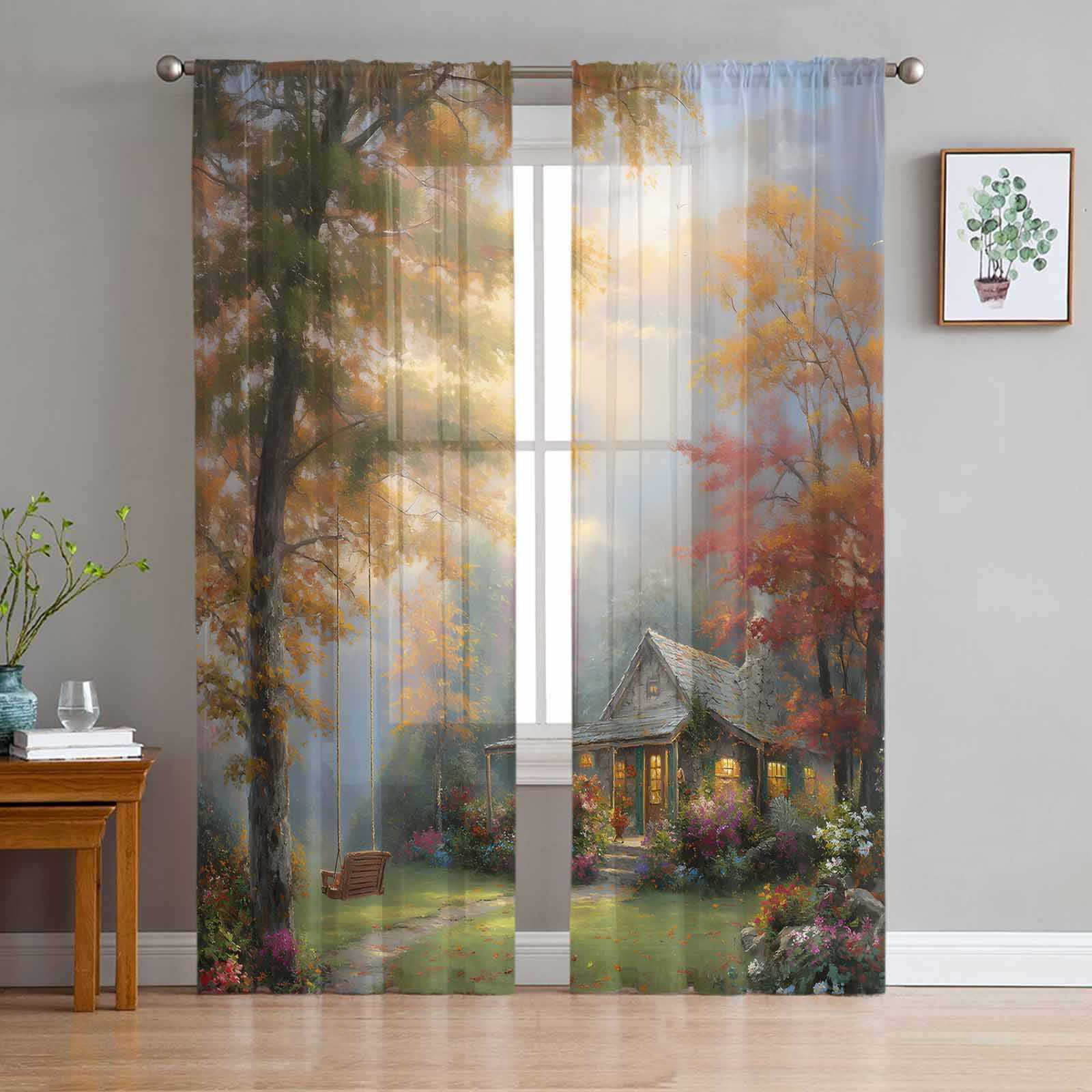 ERUNPONLY Fall Forest Sheer Curtains 72 Inch Length 2 Panels Set ...