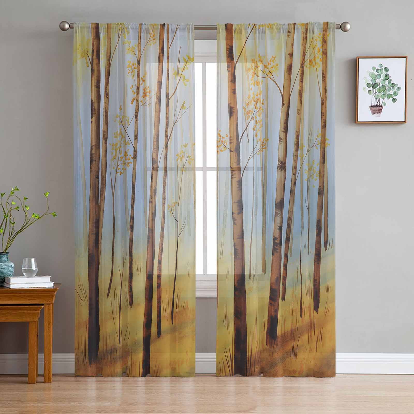 ERUNPONLY Fall Forest Sheer Curtains 96 Inch Length 2 Panels Set, Retro ...