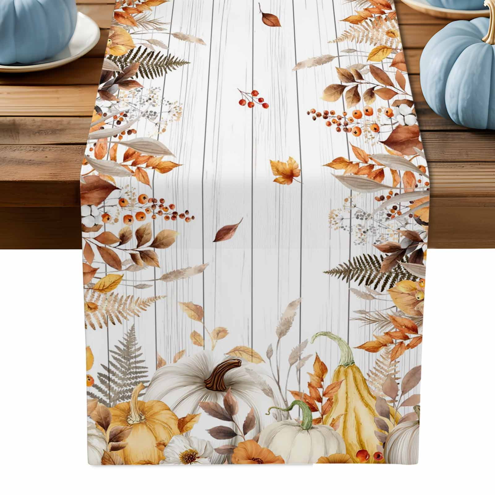 ERUNPONLY Fall Grey Orange Table Runner - 72 Inch Long Thanksgiving ...