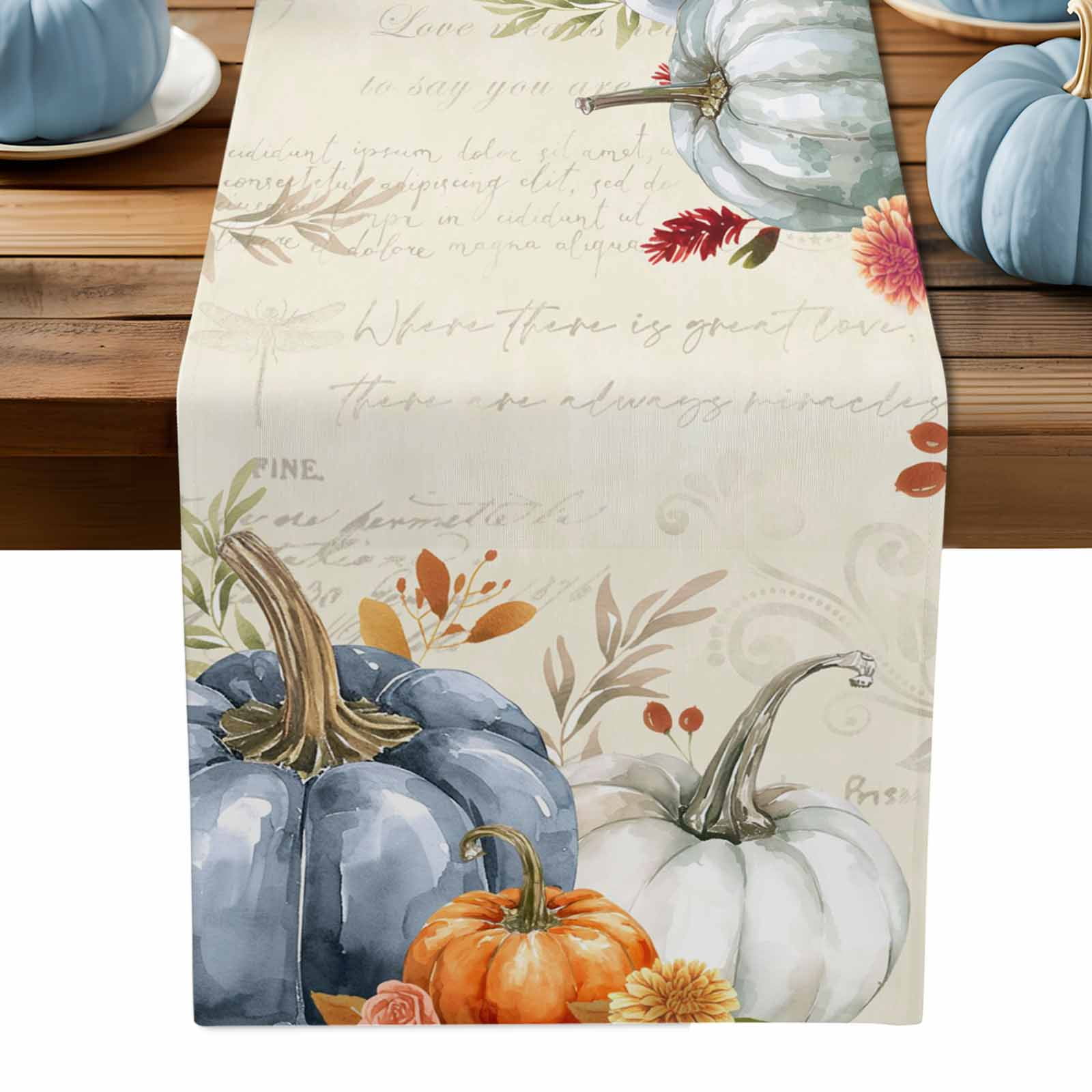 ERUNPONLY Fall Orange Blue Table Runner - 108 Inch Long Autumn ...
