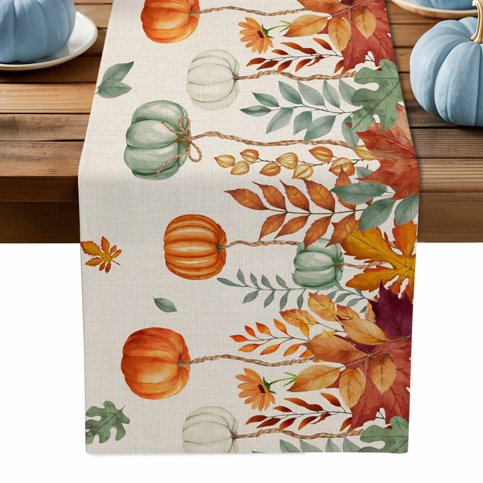 ERUNPONLY Fall Orange Green Pumpkins Table Runner - 60 Inch Long ...