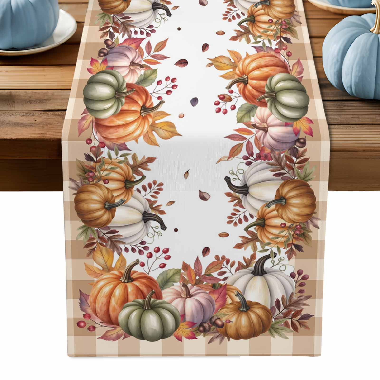 ERUNPONLY Fall Orange Green Pumpkins Table Runner - 72 Inch Long ...