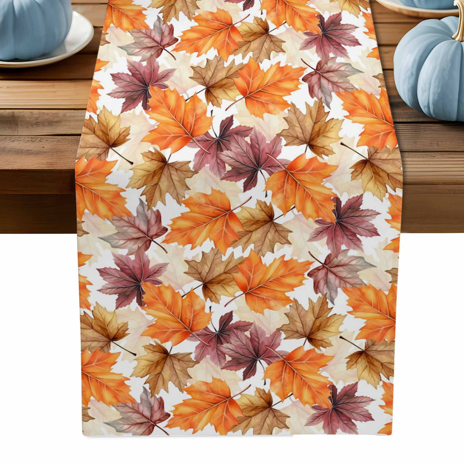 ERUNPONLY Fall Orange Maple Leaf Table Runner - 120 Inch Long Vintage Botanical Watercolor ...