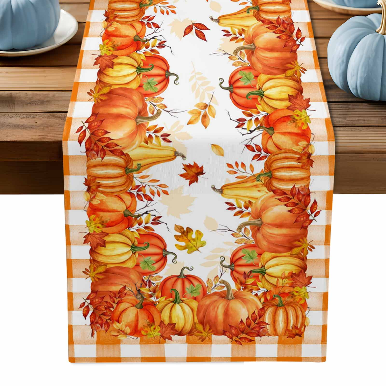 ERUNPONLY Fall Orange Pumpkin Table Runner - 108 Inch Long Thanksgiving ...