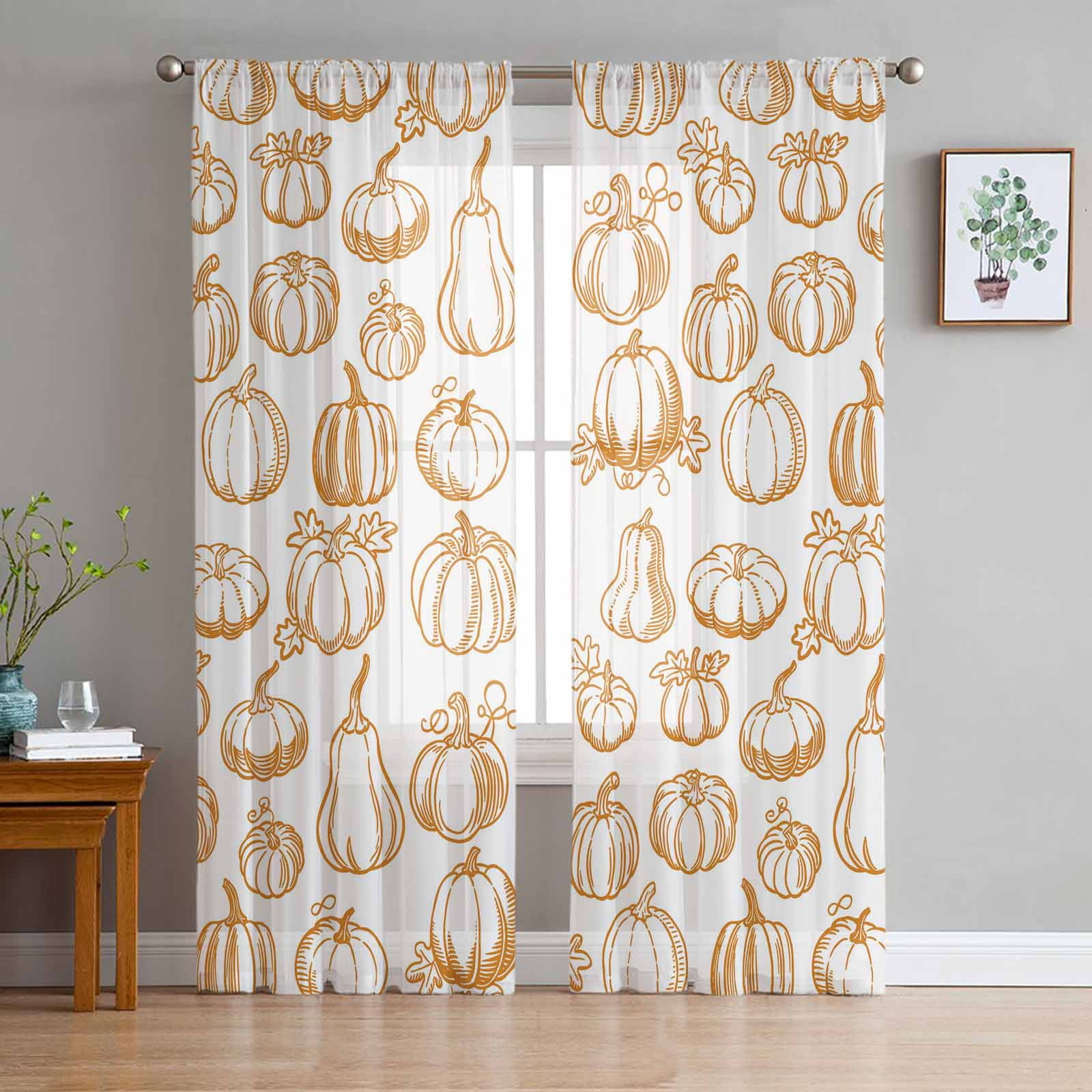 ERUNPONLY Fall Pumpkin Sheer Curtains 72 Inch Length 2 Panels Set ...