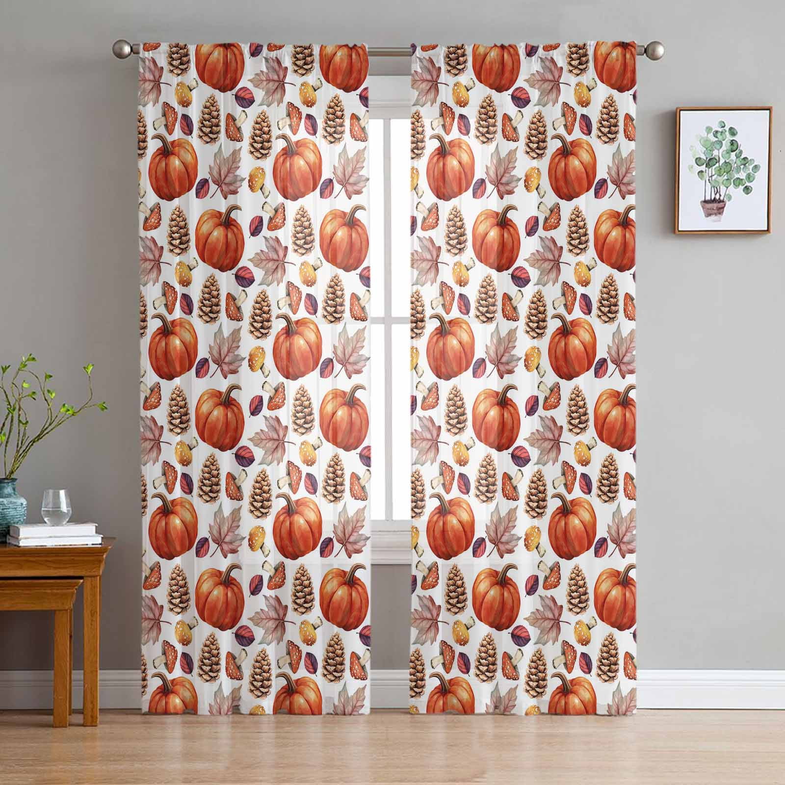 ERUNPONLY Fall Pumpkin Sheer Curtains 72 Inch Length 2 Panels Set ...