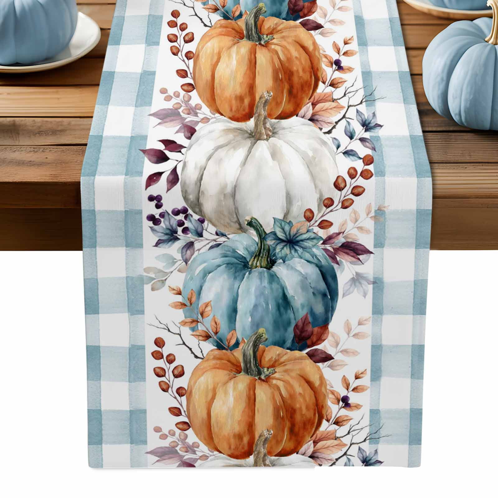 ERUNPONLY Fall Pumpkin Table Runner - 108 Inch Long Thanksgiving Leaves ...