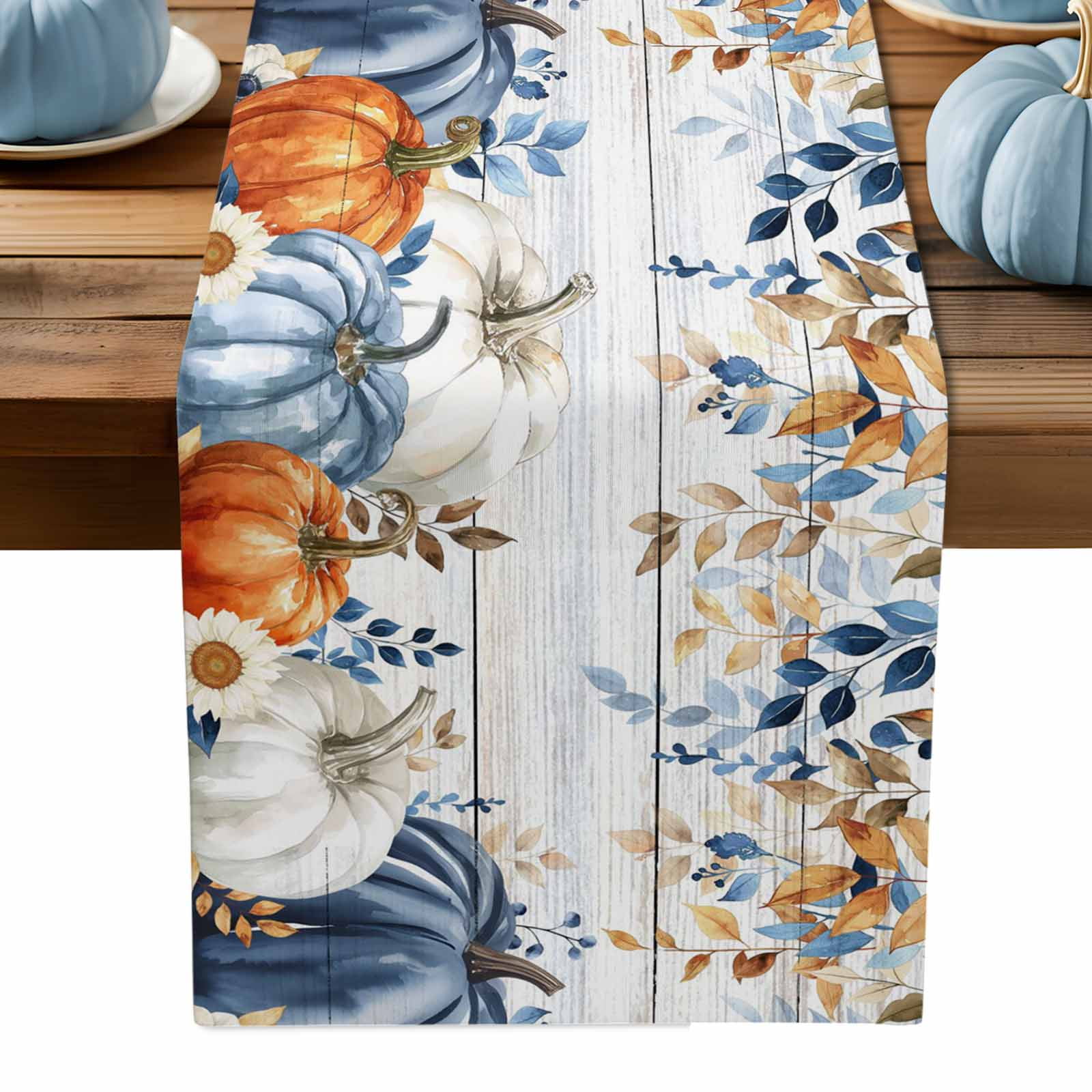 ERUNPONLY Fall Pumpkin Table Runner - 72 Inch Long Thanksgiving Blue ...