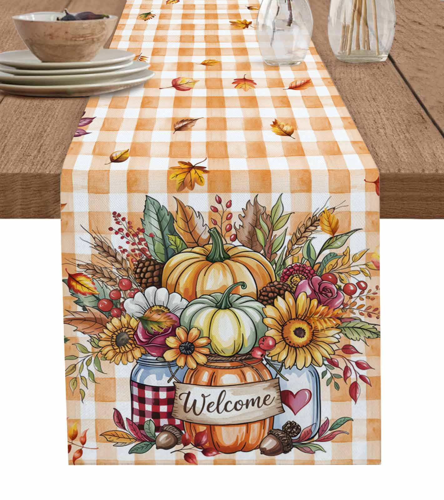ERUNPONLY Fall Pumpkin Table Runner - 72 Inch Long Thanksgiving ...