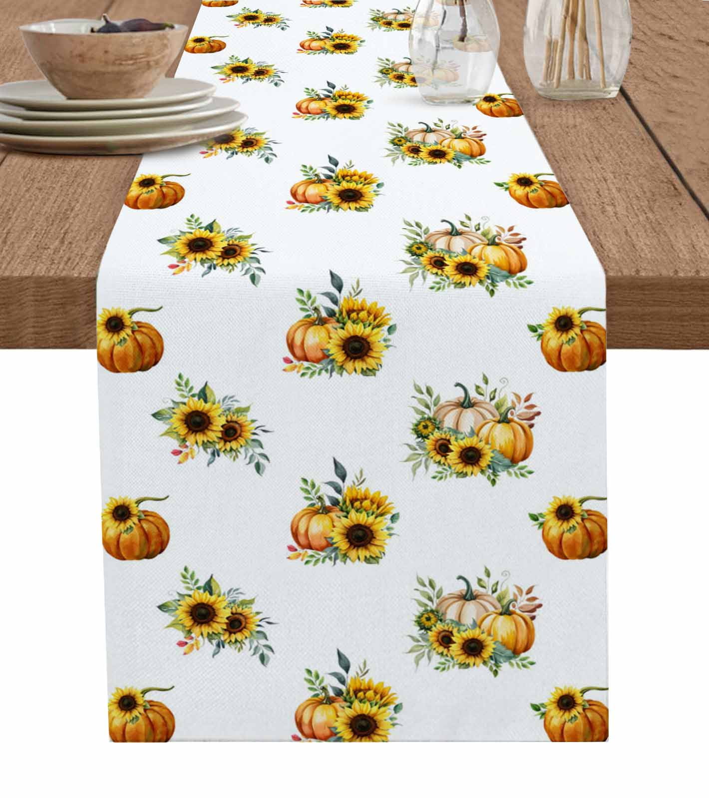ERUNPONLY Fall Pumpkin Table Runner - 72 Inch Long Yellow Sunflower ...