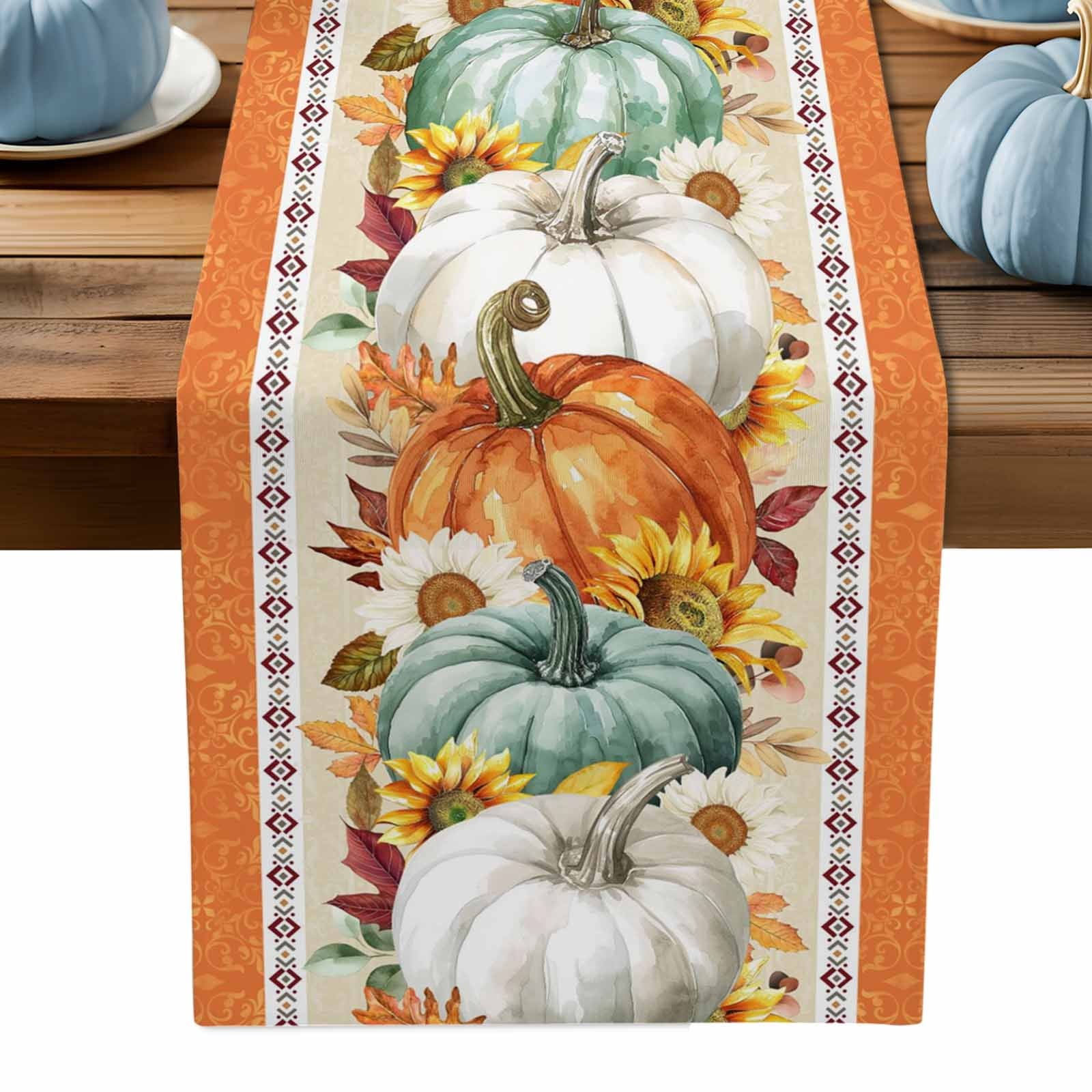 ERUNPONLY Fall Pumpkins Table Runner - 108 Inch Long Boho South West ...