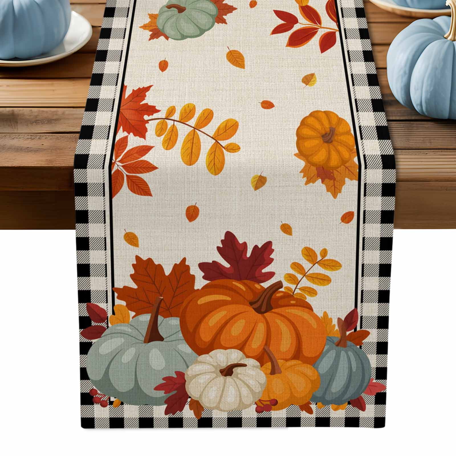 ERUNPONLY Fall Pumpkins Table Runner - 108 Inch Long Thanksgiving Black ...