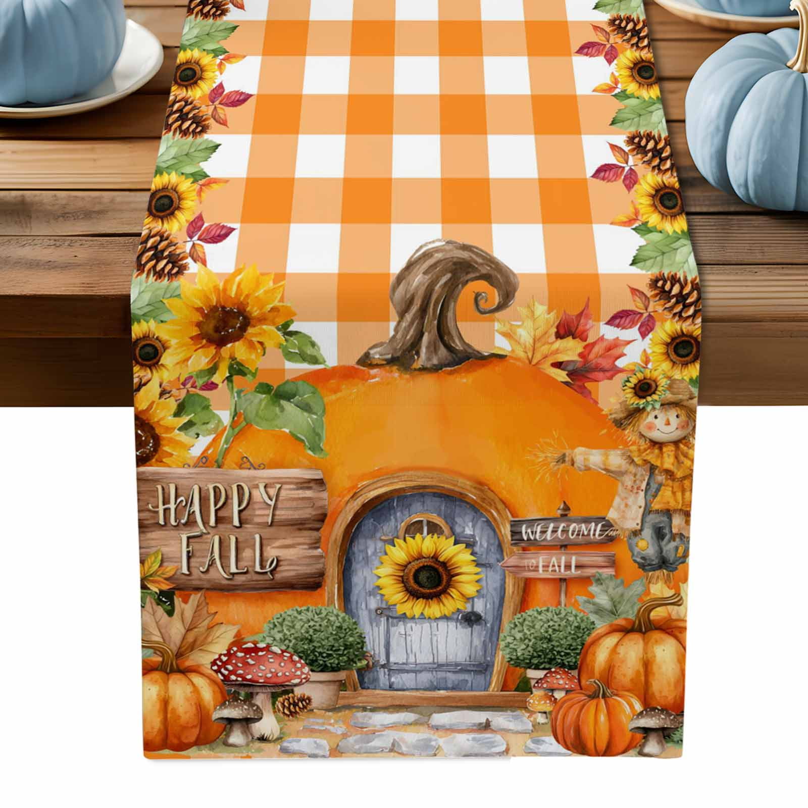 ERUNPONLY Fall Pumpkins Table Runner - 120 Inch Long Thanksgiving ...