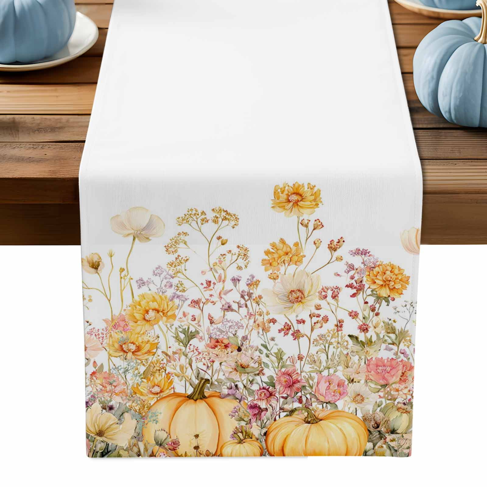 ERUNPONLY Fall Pumpkins Table Runner - 72 Inch Long Botanical Floral ...