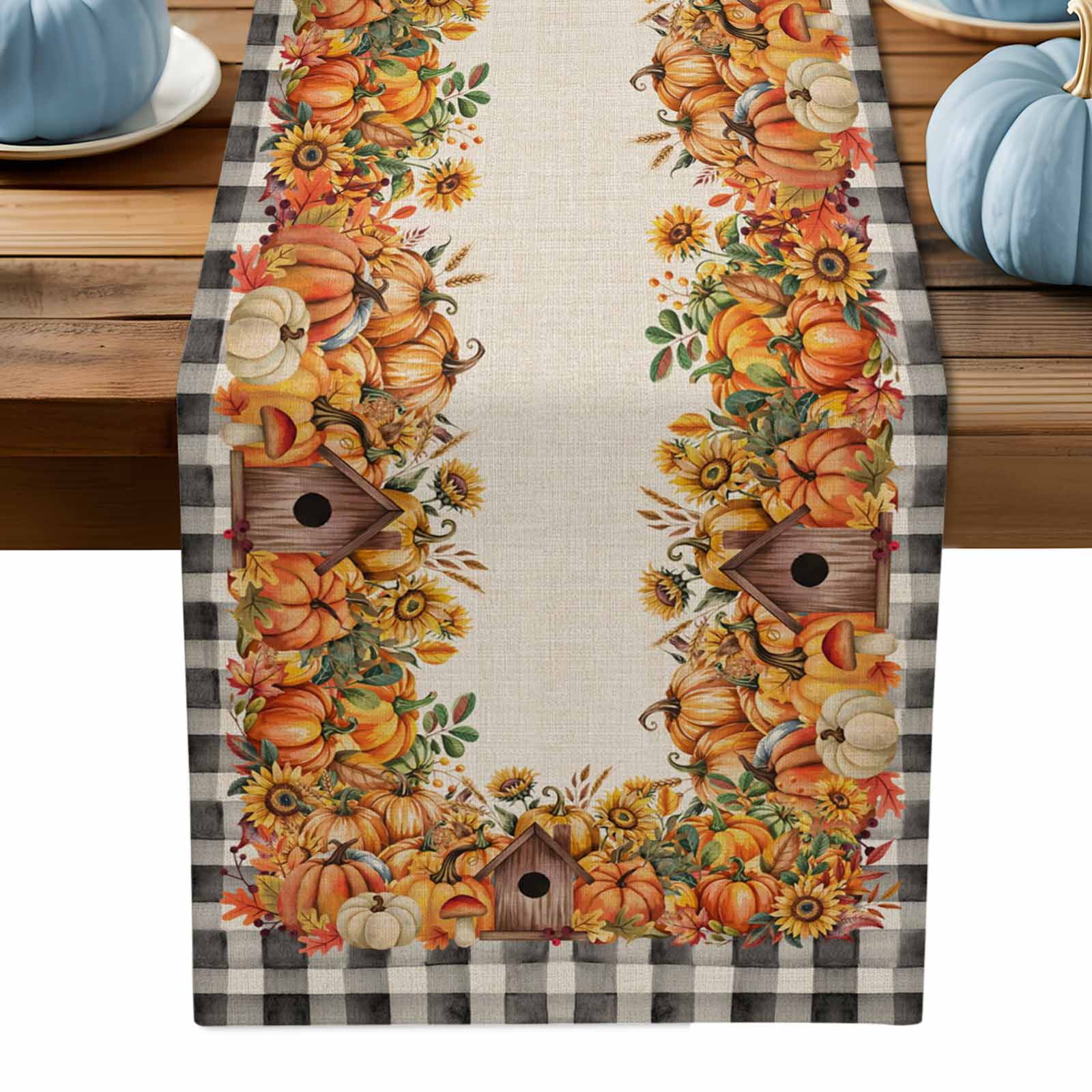 ERUNPONLY Fall Pumpkins Table Runner - 72 Inch Long Sunflowers Retro ...