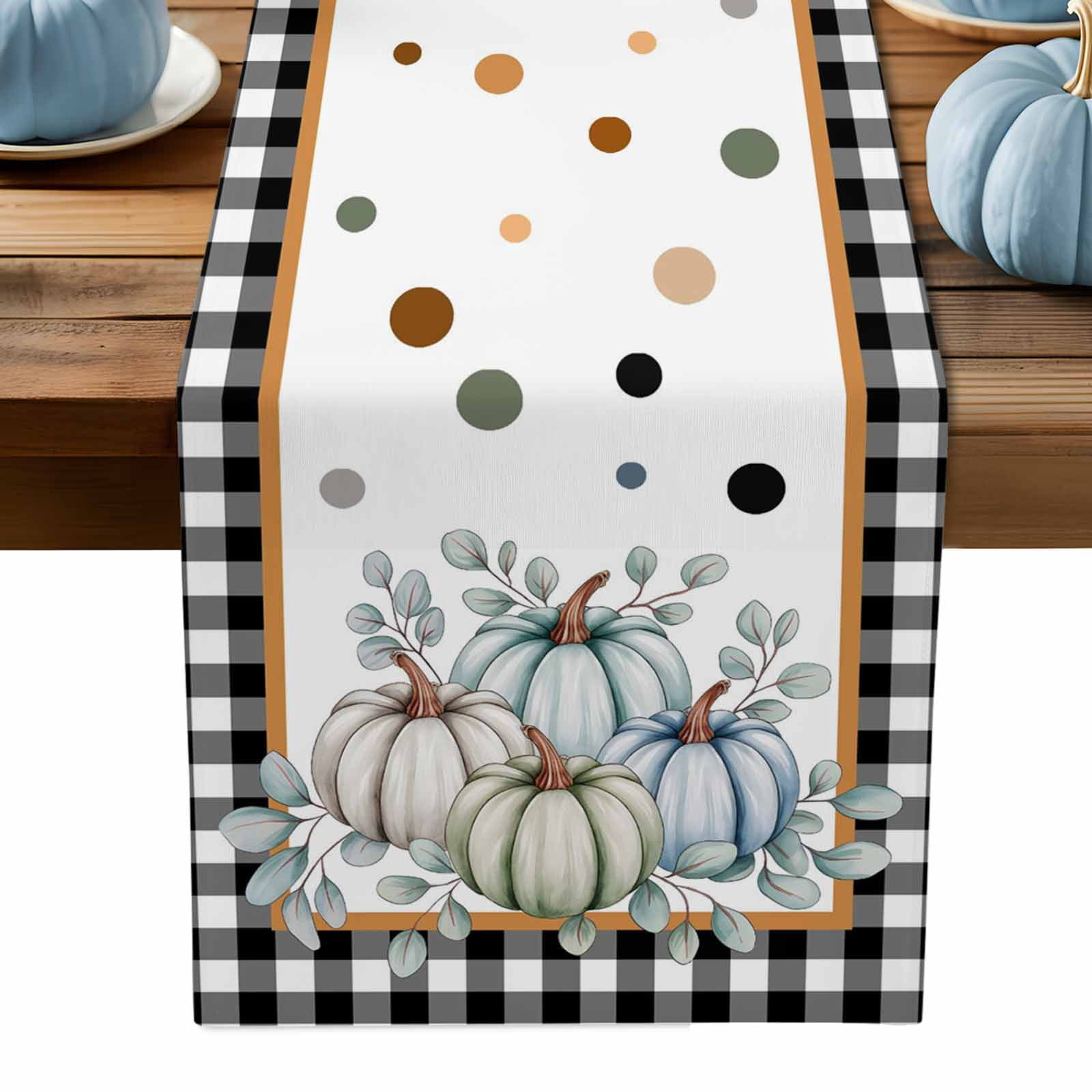 ERUNPONLY Fall Pumpkins Table Runner - 72 Inch Long Teal Blue Grey ...