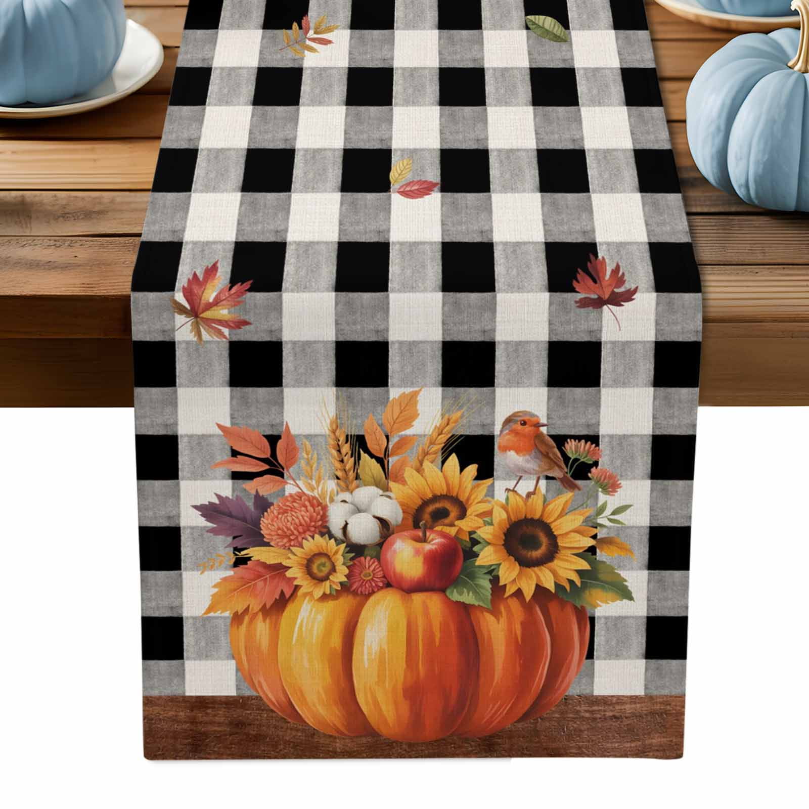 ERUNPONLY Fall Pumpkins Table Runner - 90 Inch Long Thanksgiving ...