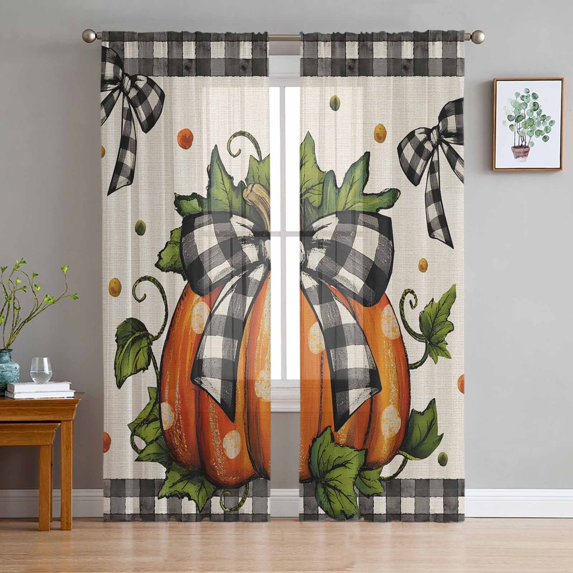 ERUNPONLY Fall Sheer Curtains 63 Inch Length 2 Panels Set, Orange ...