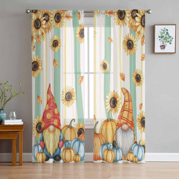 ERUNPONLY Fall Sheer Curtains 63 Inch Length 2 Panels Set, Striped ...