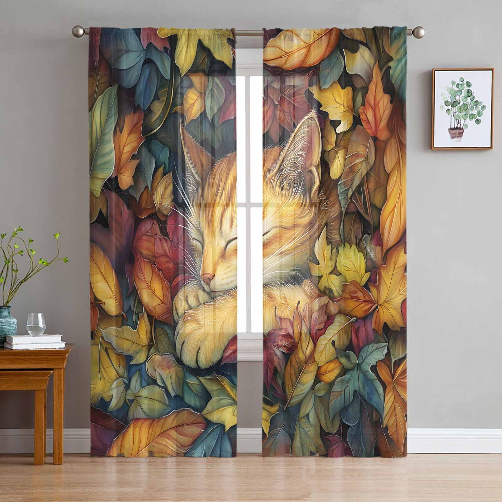 ERUNPONLY Fall Sheer Curtains 84 Inch Length 2 Panels Set, Thanksgiving ...