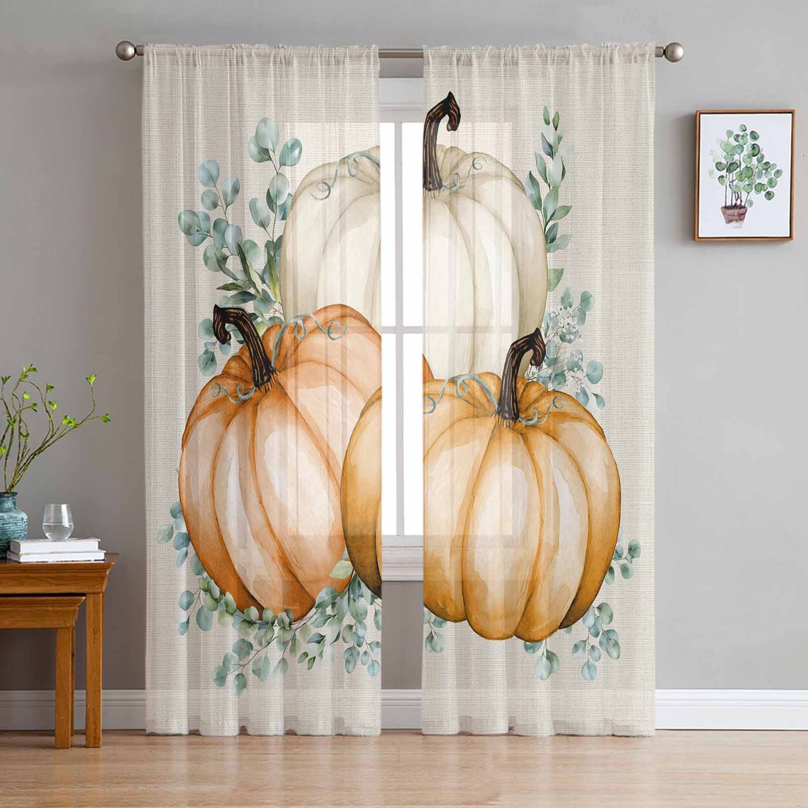 ERUNPONLY Fall Sheer Curtains 96 Inch Length 2 Panels Set, Orange ...